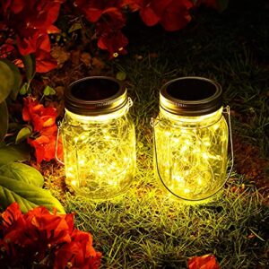 Mason Jar Solar Lights 40 LED, 6 Pack Fairy Hanging Solar Lights Outdoor with Jars and Hangers, Waterproof Decorative Solar Lanterns for Home Garden Patio Party Wedding Christmas, Warm White