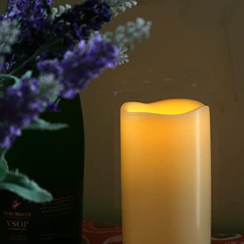 2WDECOR Outdoor Battery Operated Flameless Candles with Timer, Realistic Flickering Plastic Fake Electric LED Pillar Lights Waved Edge for Home Garden Wedding Party Christmas Decor 3x5 Inches 2-Pack