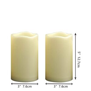 2WDECOR Outdoor Battery Operated Flameless Candles with Timer, Realistic Flickering Plastic Fake Electric LED Pillar Lights Waved Edge for Home Garden Wedding Party Christmas Decor 3x5 Inches 2-Pack