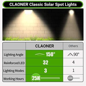 CLAONER 32 LED Solar Landscape Spotlights, Wireless Waterproof Solar Landscaping Spotlights Outdoor Solar Powered Wall Lights for Yard Garden Driveway Porch Walkway Pool Patio-Warm White(1 Pack)