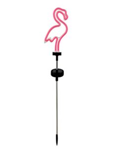 pink flamingo solar garden stake light, 1 pack outdoor solar pathway light for lawn patio yard walkway, neon pink lighting (30″ height)