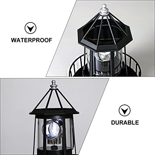 Cabilock LED Rotating Lighthouse Solar Beacon Tower Lamp Water Resistant Lighthouse Light Ornament for Garden Yard Outdoor Decor