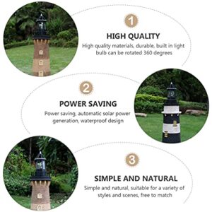 Cabilock LED Rotating Lighthouse Solar Beacon Tower Lamp Water Resistant Lighthouse Light Ornament for Garden Yard Outdoor Decor