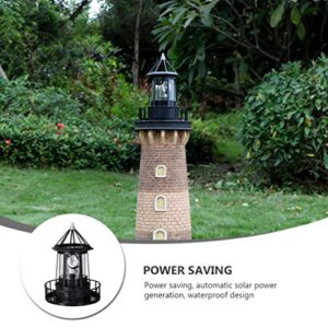 Cabilock LED Rotating Lighthouse Solar Beacon Tower Lamp Water Resistant Lighthouse Light Ornament for Garden Yard Outdoor Decor