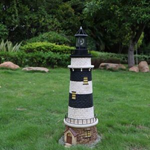 Cabilock LED Rotating Lighthouse Solar Beacon Tower Lamp Water Resistant Lighthouse Light Ornament for Garden Yard Outdoor Decor