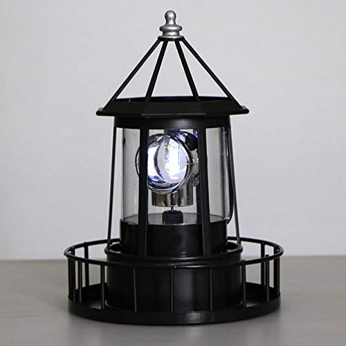 Cabilock LED Rotating Lighthouse Solar Beacon Tower Lamp Water Resistant Lighthouse Light Ornament for Garden Yard Outdoor Decor