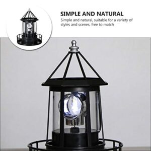 Cabilock LED Rotating Lighthouse Solar Beacon Tower Lamp Water Resistant Lighthouse Light Ornament for Garden Yard Outdoor Decor