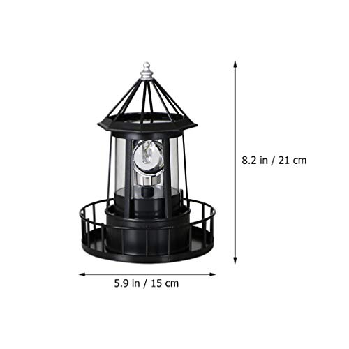 Cabilock LED Rotating Lighthouse Solar Beacon Tower Lamp Water Resistant Lighthouse Light Ornament for Garden Yard Outdoor Decor