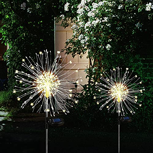 perzoe Outdoor Decorative Solar Firework Light - Solar Powered 120LED 40 Copper Wire Garden Decorative Lights for Patio Lawn Christmas Birthday Party Decor(2 Pack) (Warm White)