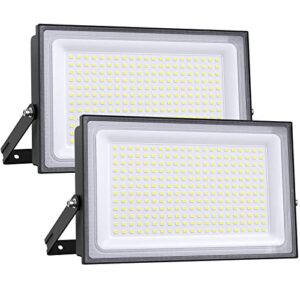 onforu 2 pack 200w led flood lights outdoor, 18000lm super bright security light, ip66 waterproof outdoor flood light, 6500k daylight white floodlight for yard, garden, basketball court, arena, lawn