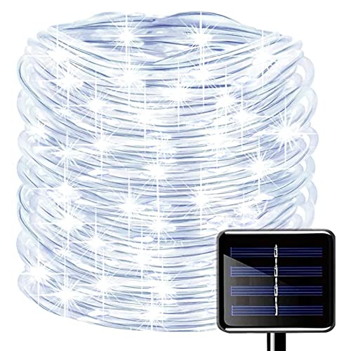 SUNSEATON Solar Rope Lights,100 LEDs 33ft/10M, 8 Modes Waterproof Solar String Copper Wire Light, Outdoor Rope Lights for Garden Yard Path Fence Tree Wedding Party Decorative (33ft/10M, White)