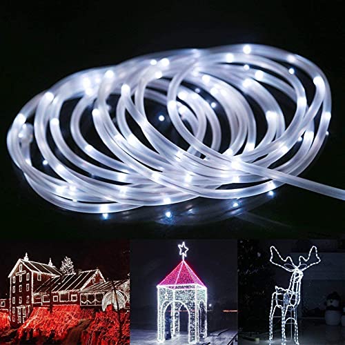 SUNSEATON Solar Rope Lights,100 LEDs 33ft/10M, 8 Modes Waterproof Solar String Copper Wire Light, Outdoor Rope Lights for Garden Yard Path Fence Tree Wedding Party Decorative (33ft/10M, White)