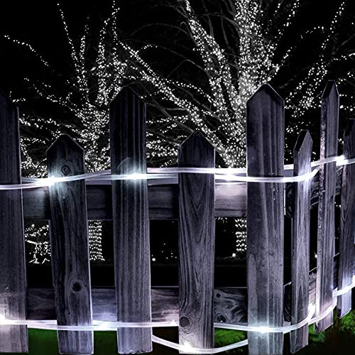 SUNSEATON Solar Rope Lights,100 LEDs 33ft/10M, 8 Modes Waterproof Solar String Copper Wire Light, Outdoor Rope Lights for Garden Yard Path Fence Tree Wedding Party Decorative (33ft/10M, White)