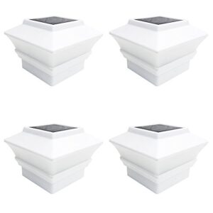 iglow 4 pack white outdoor garden 4 x 4 solar led post deck cap square fence light landscape lamp lawn pvc vinyl plastic