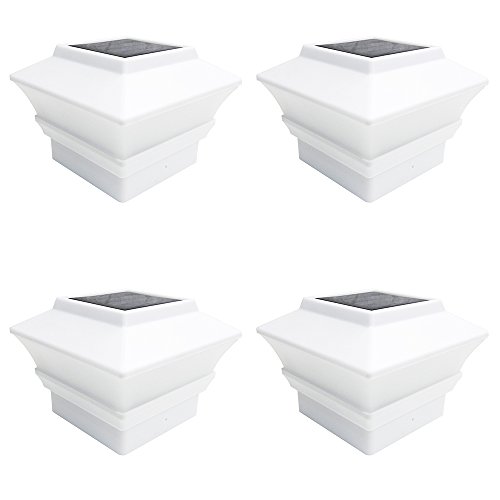 iGlow 4 Pack White Outdoor Garden 4 x 4 Solar LED Post Deck Cap Square Fence Light Landscape Lamp Lawn PVC Vinyl Plastic