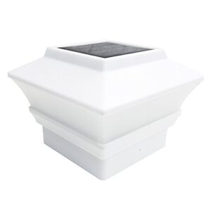 iGlow 4 Pack White Outdoor Garden 4 x 4 Solar LED Post Deck Cap Square Fence Light Landscape Lamp Lawn PVC Vinyl Plastic