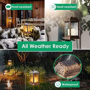 TomCare Solar Lights Outdoor Flickering Flameless Metal Solar Lantern Outdoor Hanging Decorative Candle Lanterns Heavy Duty Waterproof Umbrella Decorations Lighting for Patio Garden Deck Yard, 2 Pack