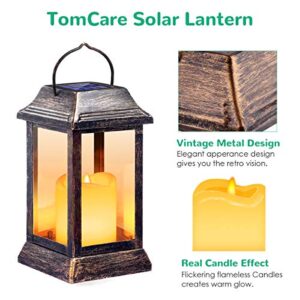 TomCare Solar Lights Outdoor Flickering Flameless Metal Solar Lantern Outdoor Hanging Decorative Candle Lanterns Heavy Duty Waterproof Umbrella Decorations Lighting for Patio Garden Deck Yard, 2 Pack