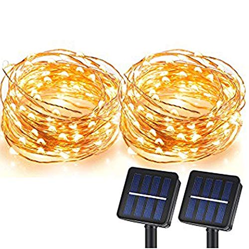 MagicPro Solar String Lights, 100 LEDs Starry String Lights, Copper Wire Solar Lights Ambiance Lighting for Outdoor, Gardens, Homes, Dancing, Christmas Party 2 Pack