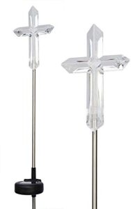 jayxc home set of 2 clear acrylic cross solar garden yard landscape path stick led lights