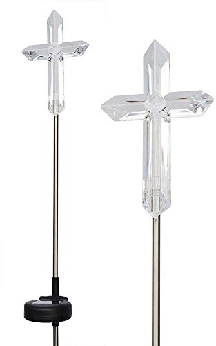 JAYXC HOME Set of 2 Clear Acrylic Cross Solar Garden Yard Landscape Path Stick LED Lights