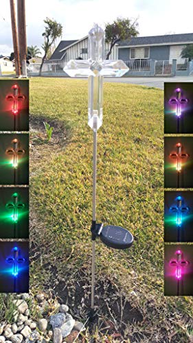 JAYXC HOME Set of 2 Clear Acrylic Cross Solar Garden Yard Landscape Path Stick LED Lights