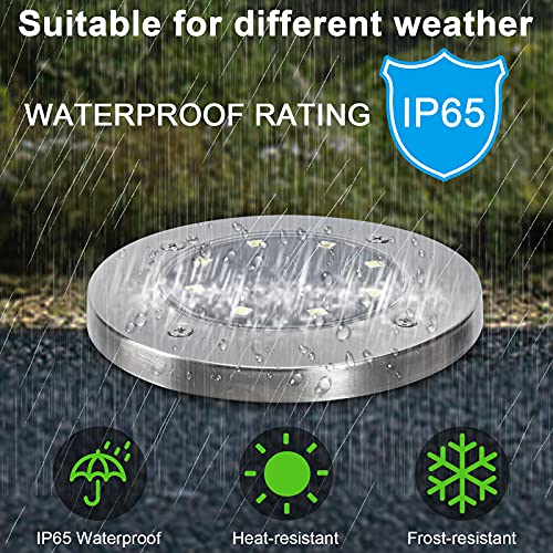 Solar Lights Outdoor, 8 LED Solar Garden Lights, Disk Lights Waterproof Solar Ground Lights Outdoor Landscape Lighting for Patio Pathway Lawn Yard Deck Driveway Walkway