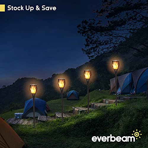 Everbeam P1 Solar Torch Light with Flickering Flame - Our Waterproof Outdoor Solar Tiki Torches Come Equipped with 96 LED Bulbs That Create A Stunning Realistic Fire Effect - 1 Pack