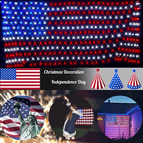 YASENN American Flag String Lights Outdoor 400LED USA Flag Net Lights 8Modes Waterproof Camping Flag LED Flag with Timer for Yard, Garden, Camping, Party, Christmas Decorations(Plug in Power)