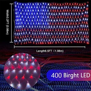 YASENN American Flag String Lights Outdoor 400LED USA Flag Net Lights 8Modes Waterproof Camping Flag LED Flag with Timer for Yard, Garden, Camping, Party, Christmas Decorations(Plug in Power)