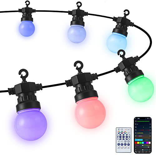 Omgomne Outdoor String Lights with APP Control,40FT(30+10) Smart Patio Lights RGB Hanging String Lights with 10 LED Bulbs for Outside Party Garden Backyard IP65 Waterproof