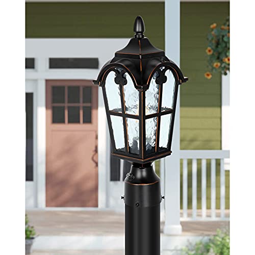 Hardwired 120V Dusk to Dawn Outdoor Post Light Black Roman, Waterproof Aluminum Pole Light Fixture with Pier Mount Base, Exterior Lamp Post Lantern Head with Clear Glass for Garden Yard Patio Pathway