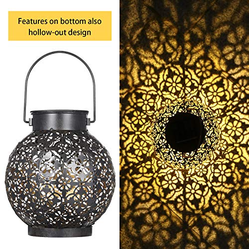 Solar Lanterns Outdoor, Shineslay Solar Lanterns Outdoor IP44 Waterproof, 1 Pack Hollowed-Out Metal Retro Hanging LED Lights, Sensitive Lighting Control Lamp for Patio Courtyard Balcony Garden