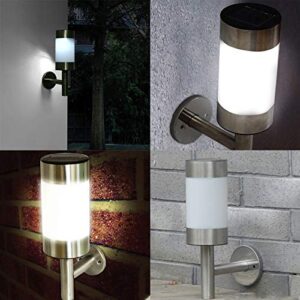 DaMohony 2pcs Stainless Steel LED Solar Power Wall Mount Light Outdoor Garden Yard Sensor Lamp