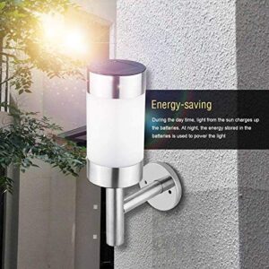 DaMohony 2pcs Stainless Steel LED Solar Power Wall Mount Light Outdoor Garden Yard Sensor Lamp