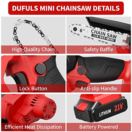 Mini Chainsaw Cordless Electric Chainsaw Hand Small Chain Saw Battery Power 50r/s Chain Saws for Trees Branches Wood Courtyard and Garden, 6 Inch Chainsaw(2 Chains + 2 Batteries)