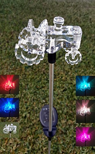 Ntertainment House Solar Garden Stake Lights with Color Changing LED or Regular White LED Landscape Path Lights (Set of 2) (Tractor)