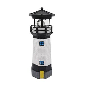 ninefox solar lighthouse outdoor solar rotating led lighthouse light waterproof lighthouse statue decorative led rotating lamp for garden landscape outside yard(black)