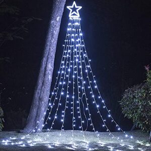 okura (new) cerflyer christmas decoration outdoor star string lights, 320 led christmas tree topper lights with 14″ lighted star for halloween christmas new year holiday garden yard (white)