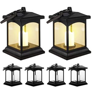 hanging solar lantern outdoor – 6 pack waterproof solar powered lanterns candles lights christmas flickering decoration for patio backyard garden (warm light)