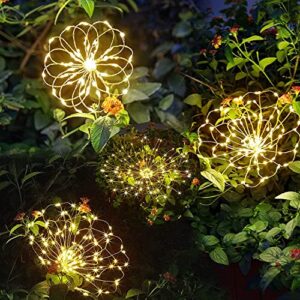 Outdoor Solar Garden Lights 6 Pack, 120 LED Copper Wire Light with Remote, 8 Lighting Modes Decorative Stake Landscape Light DIY Solar Firework Light for Garden Pathway Party Decor (Warm)