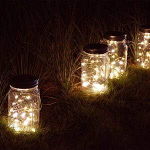 Homeleo 4 Pack Wide Mouth Mason Jar Solar Led Lights Insert Screw with Hangers, Warm White Waterproof Solar Fairy Lights for Outdoor Garden Decor Christmas Holiday Wedding Party(Jars Not Included)