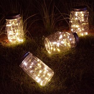 Homeleo 4 Pack Wide Mouth Mason Jar Solar Led Lights Insert Screw with Hangers, Warm White Waterproof Solar Fairy Lights for Outdoor Garden Decor Christmas Holiday Wedding Party(Jars Not Included)