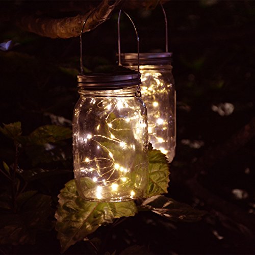 Homeleo 4 Pack Wide Mouth Mason Jar Solar Led Lights Insert Screw with Hangers, Warm White Waterproof Solar Fairy Lights for Outdoor Garden Decor Christmas Holiday Wedding Party(Jars Not Included)