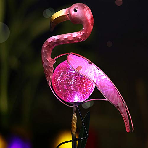 Bright Zeal 14" Tall Metal Pink Flamingo Garden Decor Solar Lights - LED Solar Stake Lights Garden Decorations - Solar Flamingo Lights Outdoor Decorative Stake - Solar Pink Flamingo Yard Ornaments