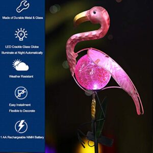 Bright Zeal 14" Tall Metal Pink Flamingo Garden Decor Solar Lights - LED Solar Stake Lights Garden Decorations - Solar Flamingo Lights Outdoor Decorative Stake - Solar Pink Flamingo Yard Ornaments