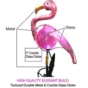 Bright Zeal 14" Tall Metal Pink Flamingo Garden Decor Solar Lights - LED Solar Stake Lights Garden Decorations - Solar Flamingo Lights Outdoor Decorative Stake - Solar Pink Flamingo Yard Ornaments