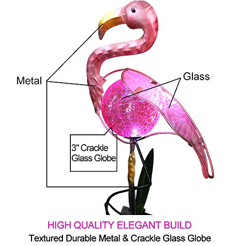 Bright Zeal 14" Tall Metal Pink Flamingo Garden Decor Solar Lights - LED Solar Stake Lights Garden Decorations - Solar Flamingo Lights Outdoor Decorative Stake - Solar Pink Flamingo Yard Ornaments