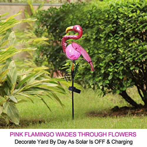 Bright Zeal 14" Tall Metal Pink Flamingo Garden Decor Solar Lights - LED Solar Stake Lights Garden Decorations - Solar Flamingo Lights Outdoor Decorative Stake - Solar Pink Flamingo Yard Ornaments