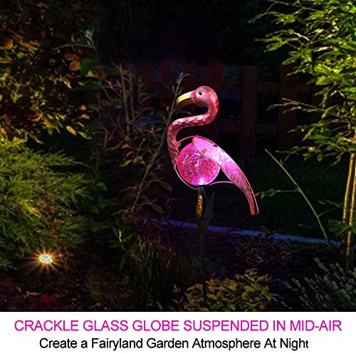 Bright Zeal 14" Tall Metal Pink Flamingo Garden Decor Solar Lights - LED Solar Stake Lights Garden Decorations - Solar Flamingo Lights Outdoor Decorative Stake - Solar Pink Flamingo Yard Ornaments